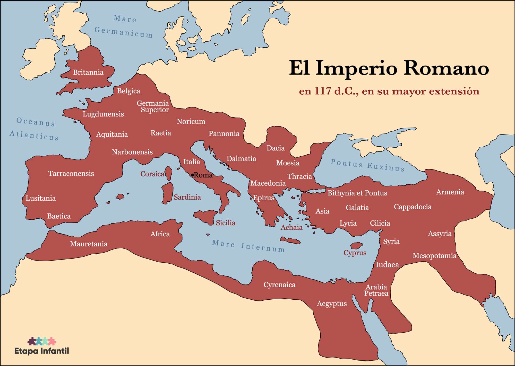 Mapa del Imperio romano para los niños - Etapa Infantil